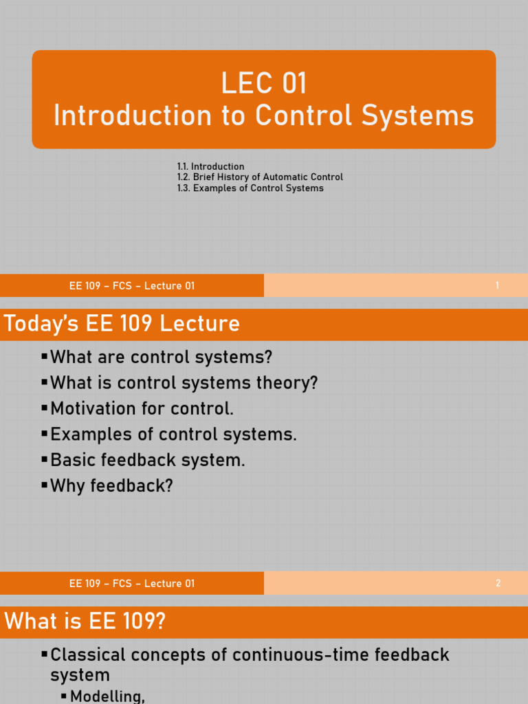 EE109 Lec01 IntroductiontoControlSystems | PDF | Control Theory | Mimo
