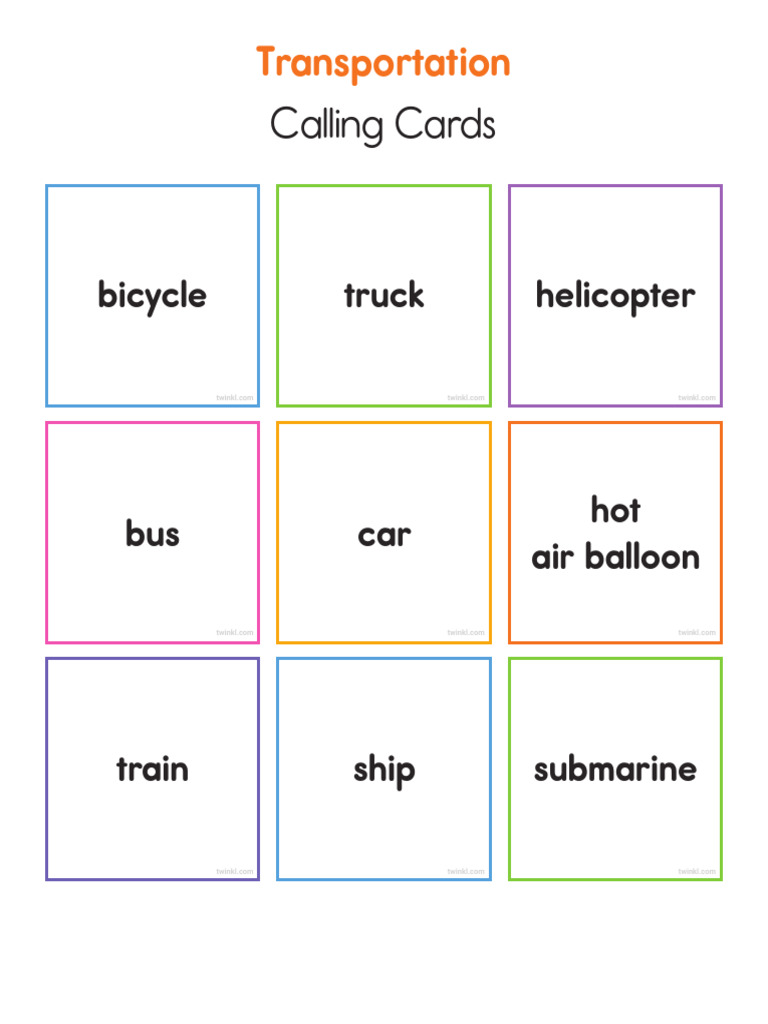 Transportation Bingo Calling Cards | PDF