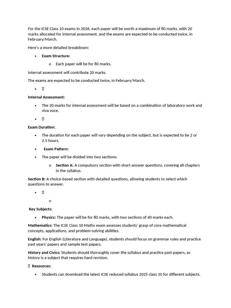 For The ICSE Class 10 Exams in 2026 | PDF