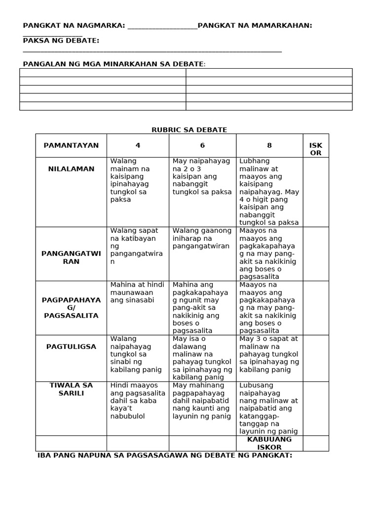 Rubric Sa DEBATE | PDF