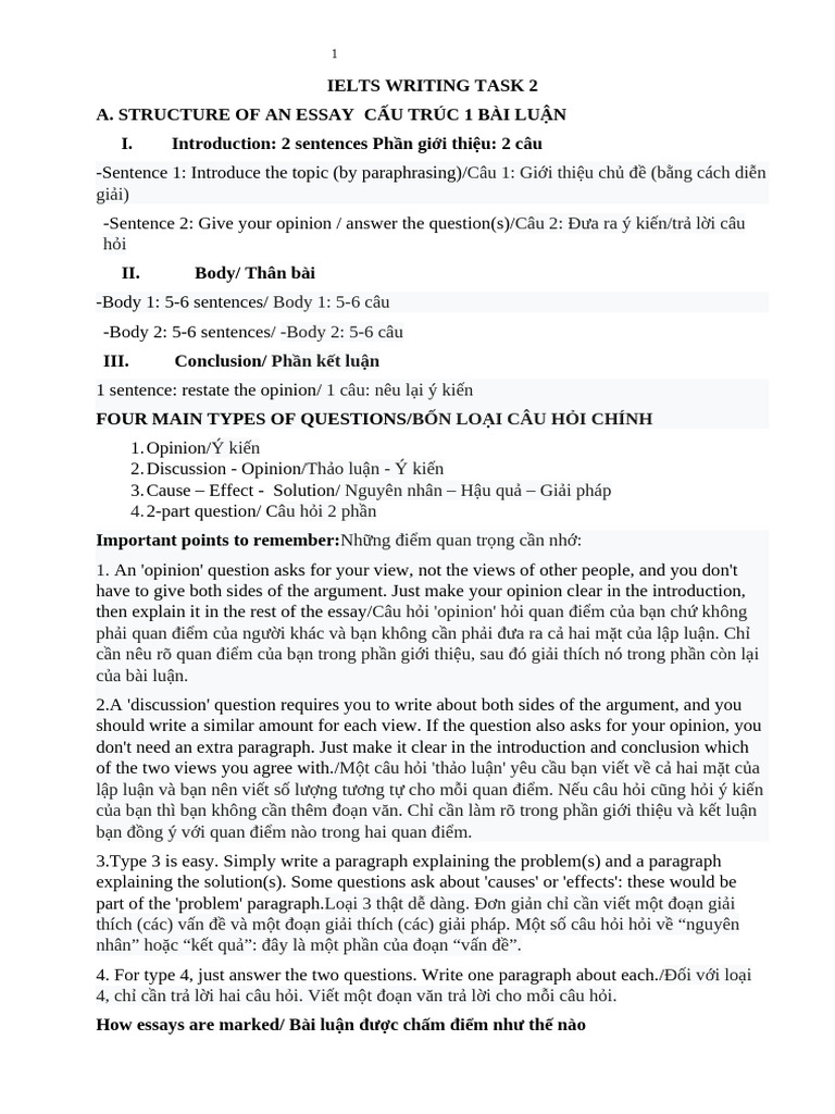 IELTS WRITING TASK 2 - Unit 1 | PDF