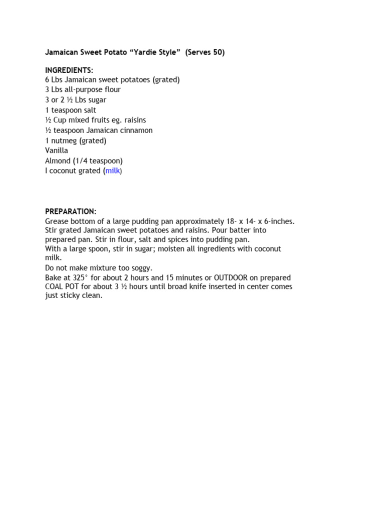 Jamaican Yardie Style Sweet Potato Pudding | PDF