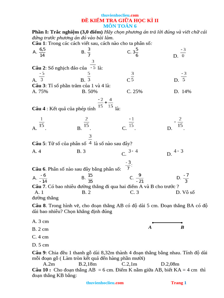 De KT Giua HK2 Toan 6 KNTT Co Dap An | PDF