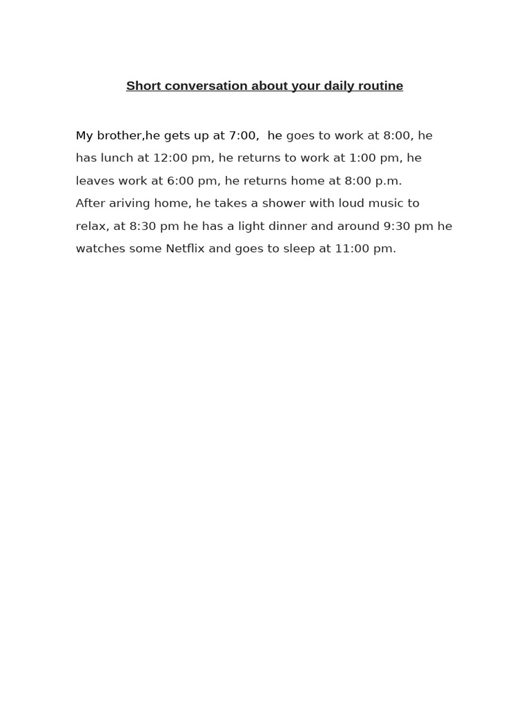 Short Conversation About Your Daily Routine | PDF