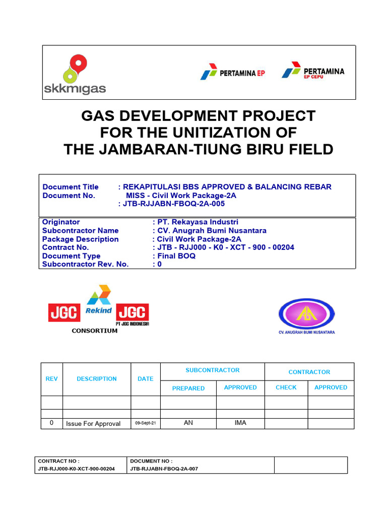 Jtb-Rjjabn-Fboq-2a-005 Rekapitulasi BBS & Balancing Rebar Miss | PDF