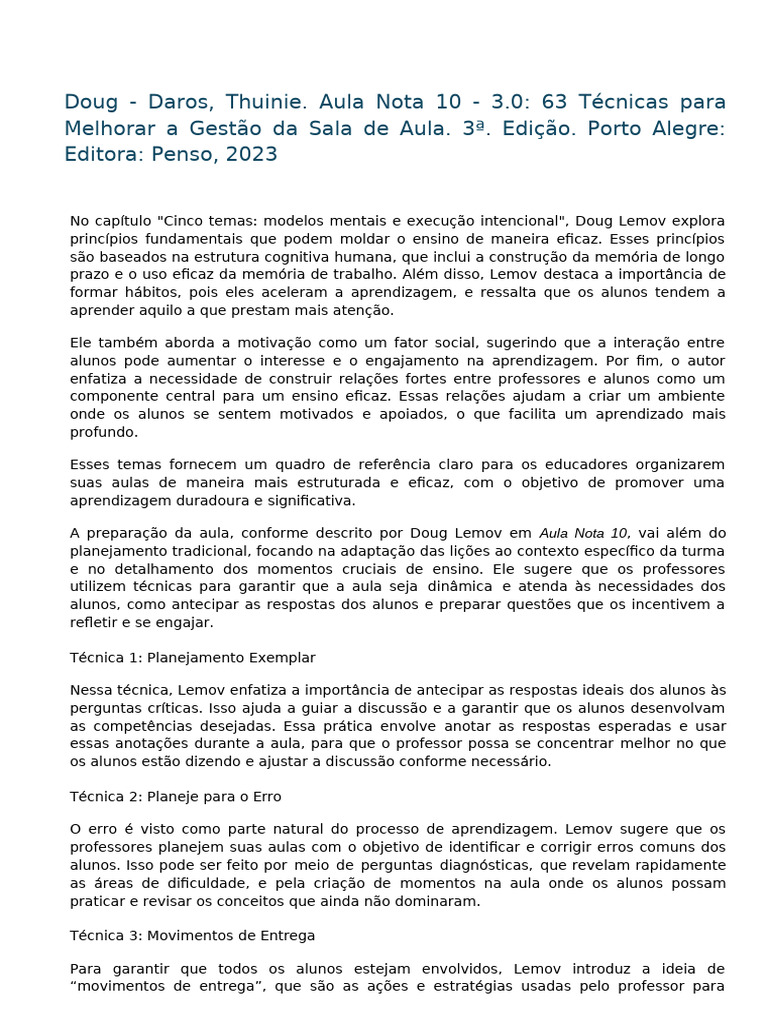 63 Técnicas de Gestão de Aula Lemov | PDF | Aprendizado | Motivacional