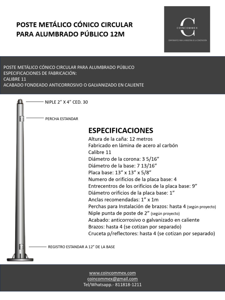 Poste Metálico Cónico 12m para Alumbrado | PDF