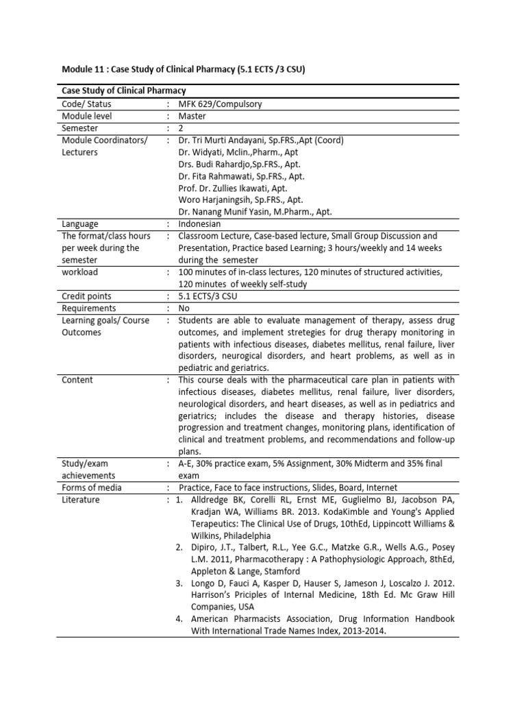 Module 11. Case Study of Clinical Pharmacy 2 | PDF | Pharmacy | Geriatrics