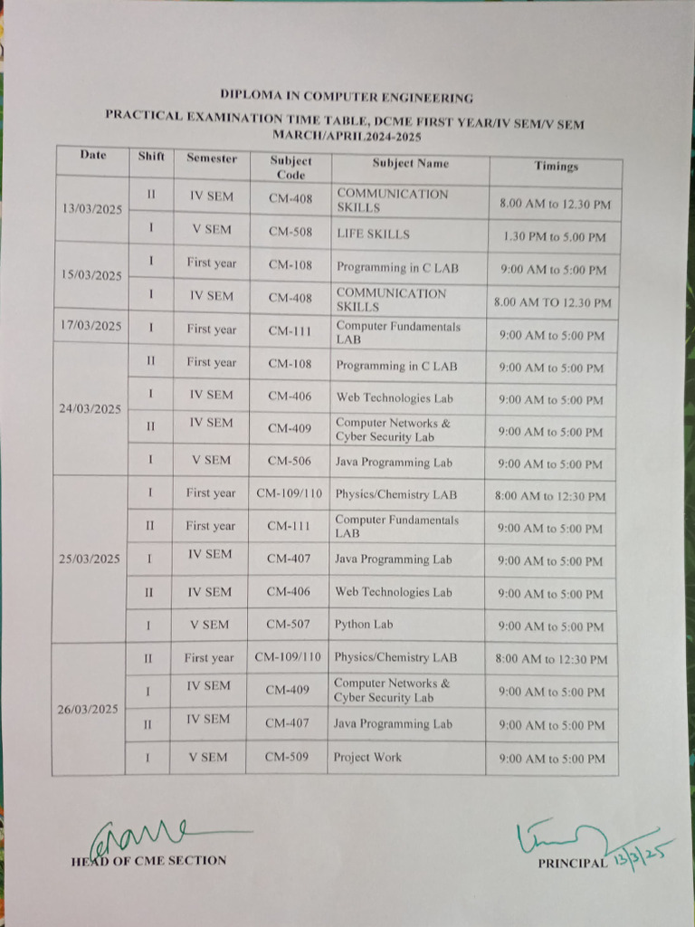 External Practical Examination Time Table MAR APR 2025 | PDF | Computing | Software Development