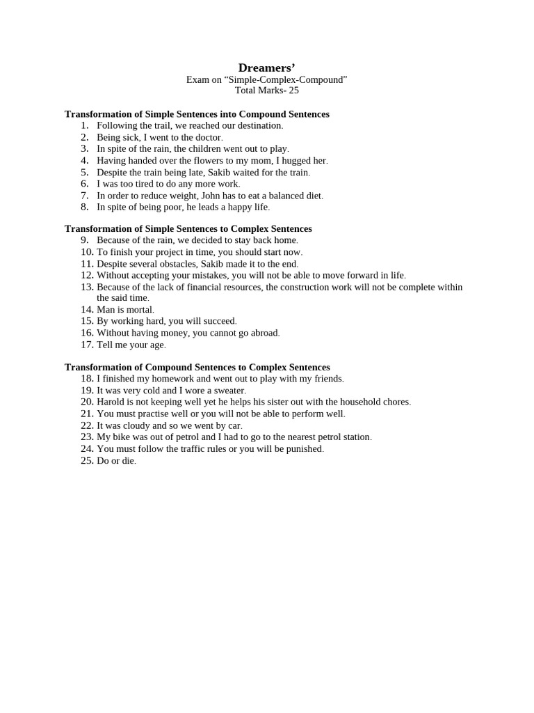 Simple Complex Exam | PDF