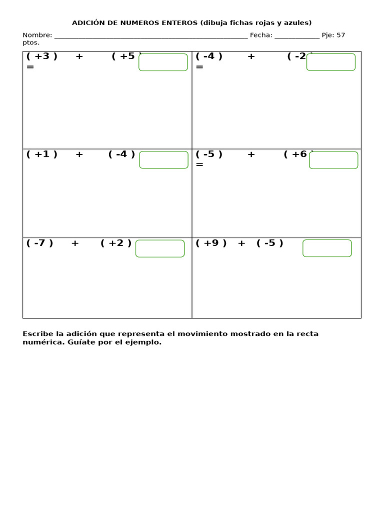 Adición de Numeros Enteros Usando Fichas | PDF