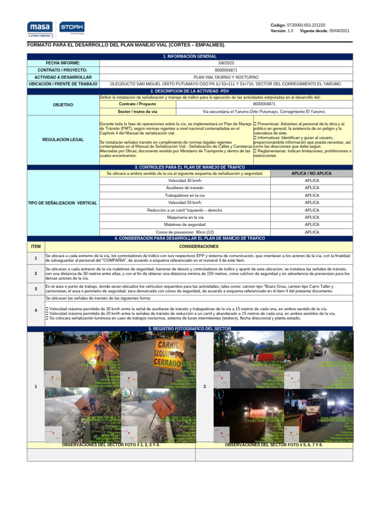 Formato Plan Vial 09 de Marzo 2023 | PDF | Tráfico | Transporte de tierra