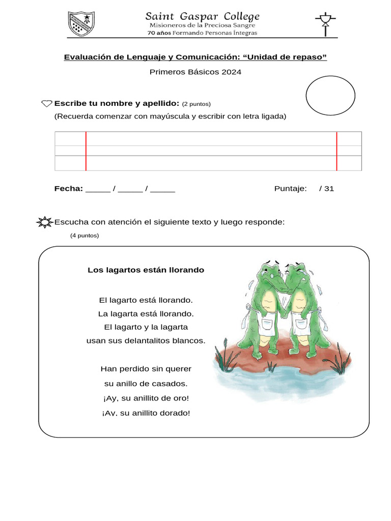 Lagartos Llorando: Actividades de Lenguaje | PDF