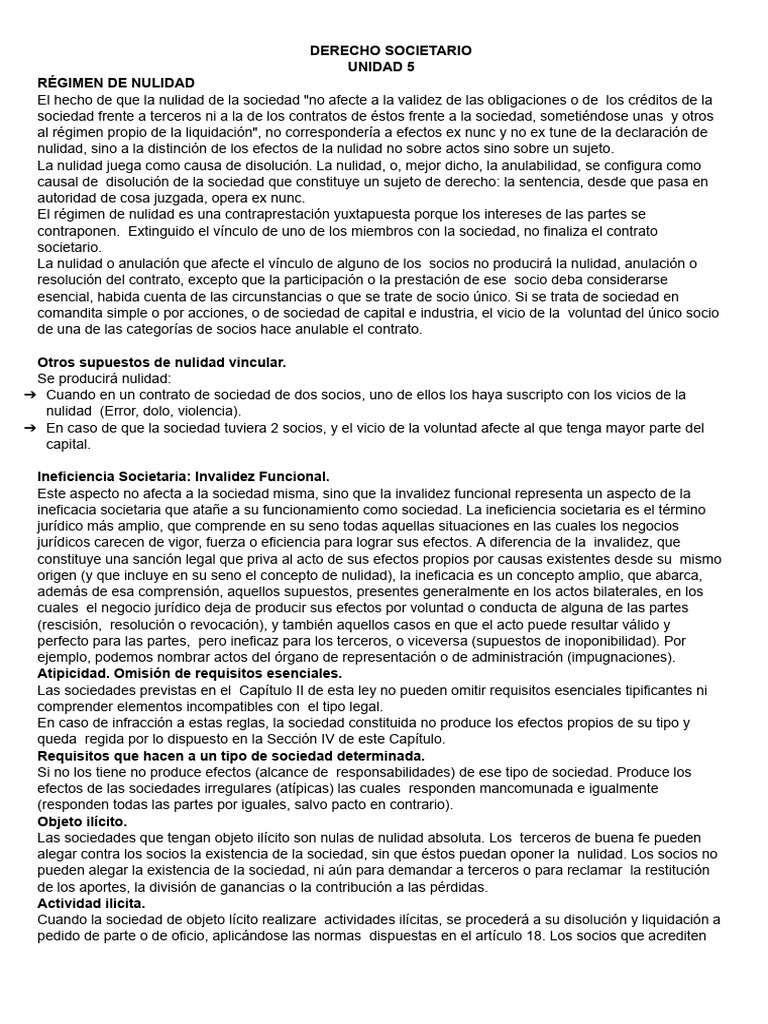 Resumen - Derecho Societario - U5 | PDF | Sociedad de responsabilidad limitada | Camaradería