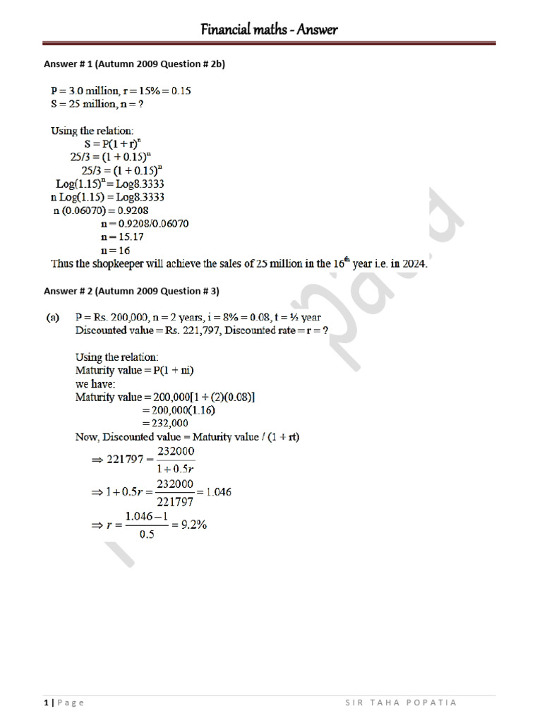Financial maths - Answer | PDF