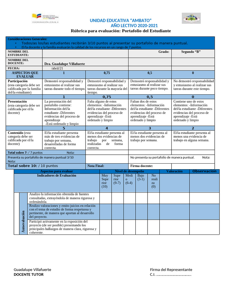 R Brica-Evaluaci N-Portafolio | PDF | Aprendizaje | Cognición