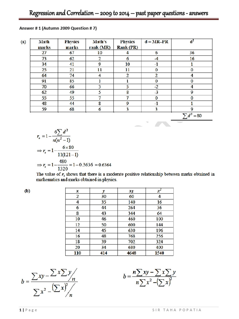 Regression and Correlation - Answers | PDF