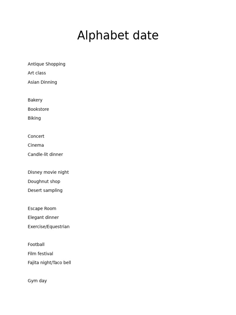 A to Z Alphabet Date Ideas | PDF