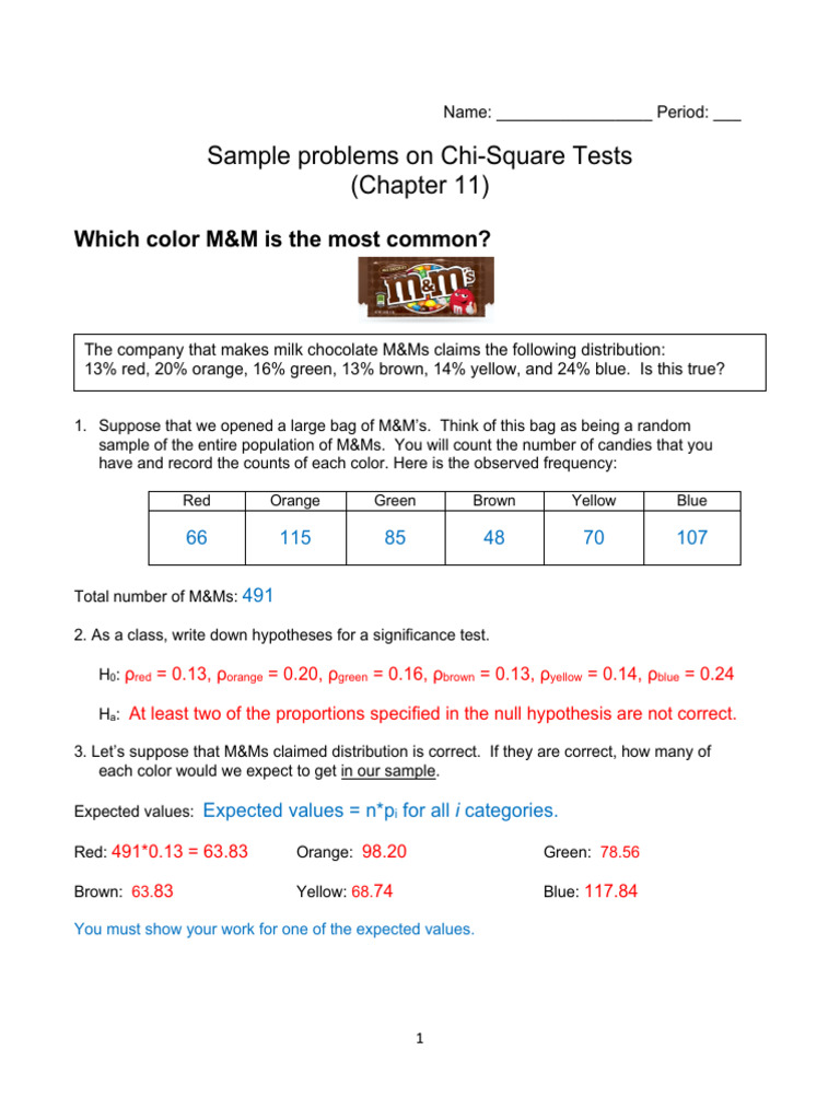11 Sample Problems On Chi-Square Tests (Chapter 11) - ANSWER KEY | PDF ...