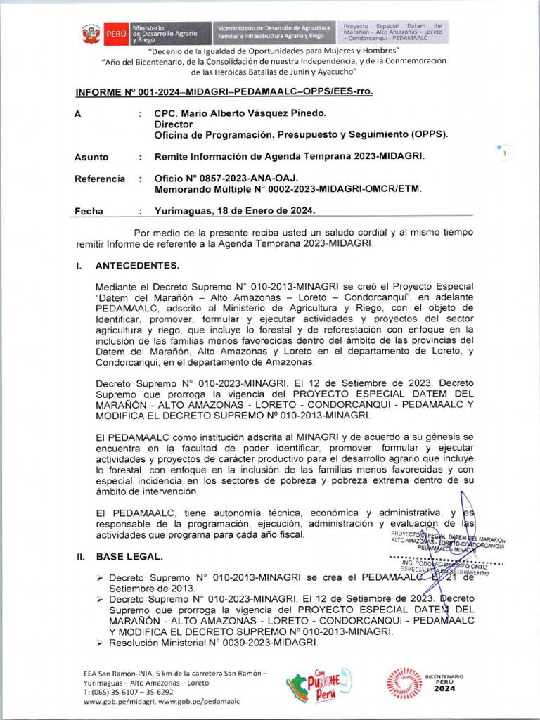 Informe #001-2024-Informe Agende Temprana 2023 (Ok) | PDF | Agricultura | Fauna