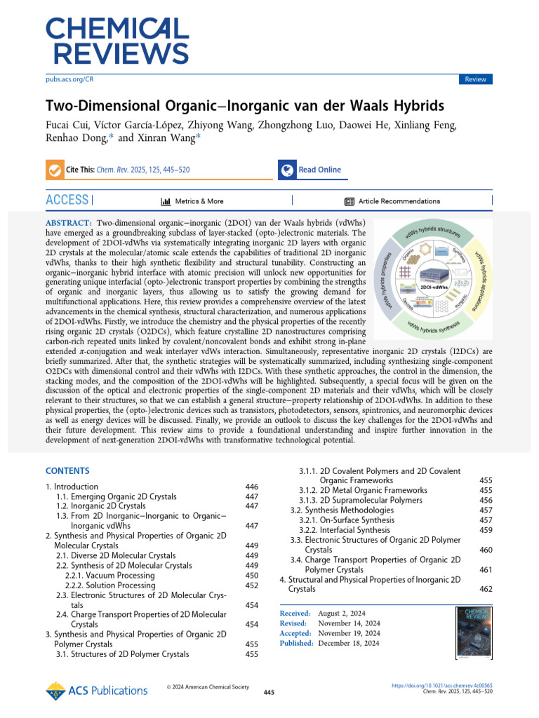 Cui 2025 Two Dimensional Organic-Inorganic Van | PDF | Graphene | Molecules