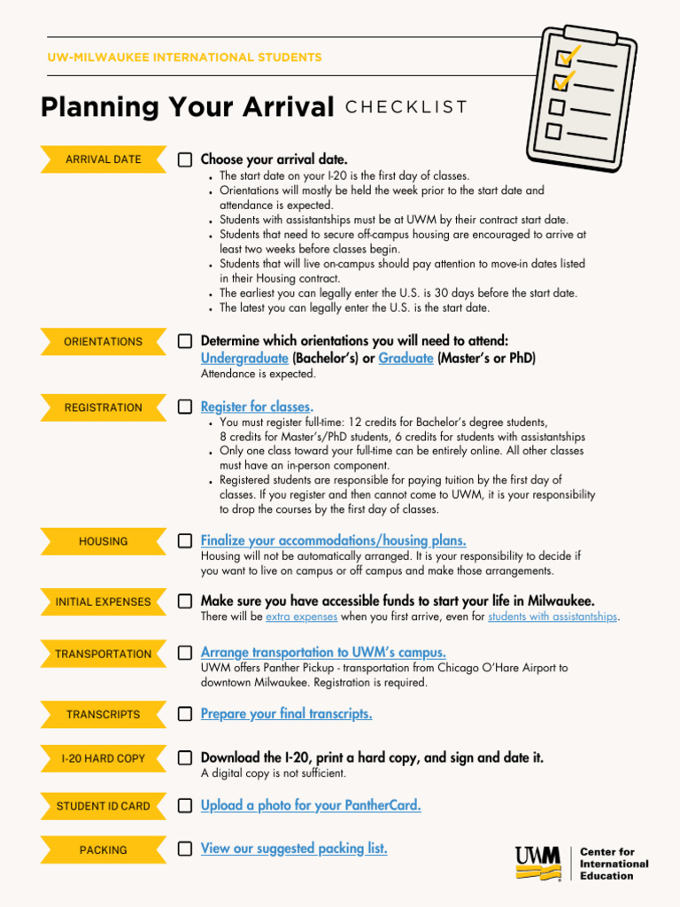 Planning Your Arrival Checklist | PDF | Doctor Of Philosophy ...