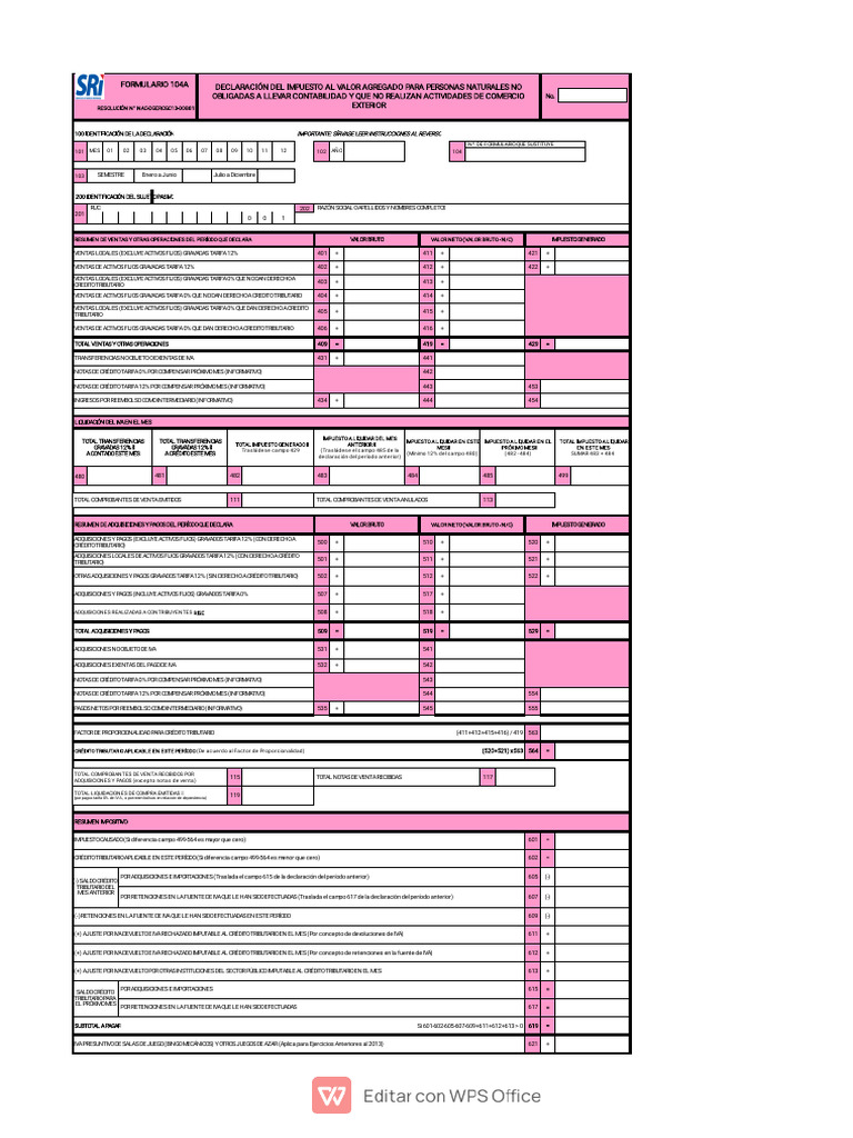 Formulario 104A: Declaración IVA Simplificada | PDF | Finanzas del ...