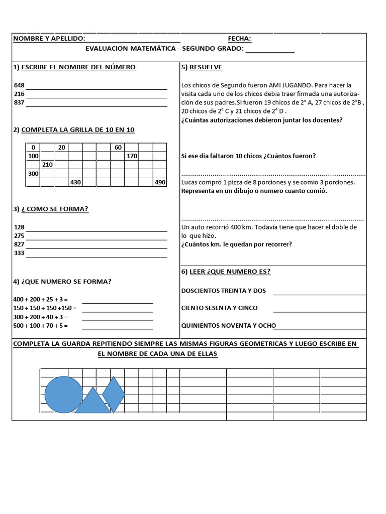 Evaluación de Matemáticas 2° Grado | PDF