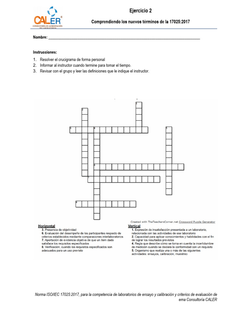 Ejercicio 2- Crucigrama vocabulario | PDF