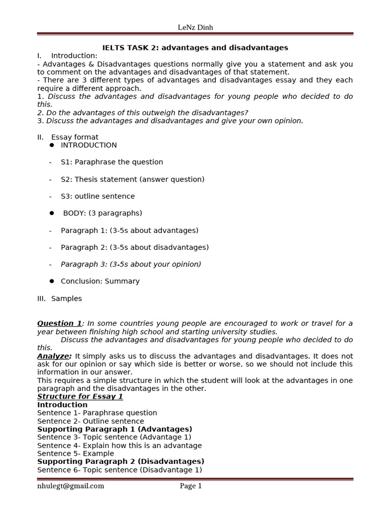 IELTS Task 2: Advantages & Disadvantages | PDF | Essays | First Language