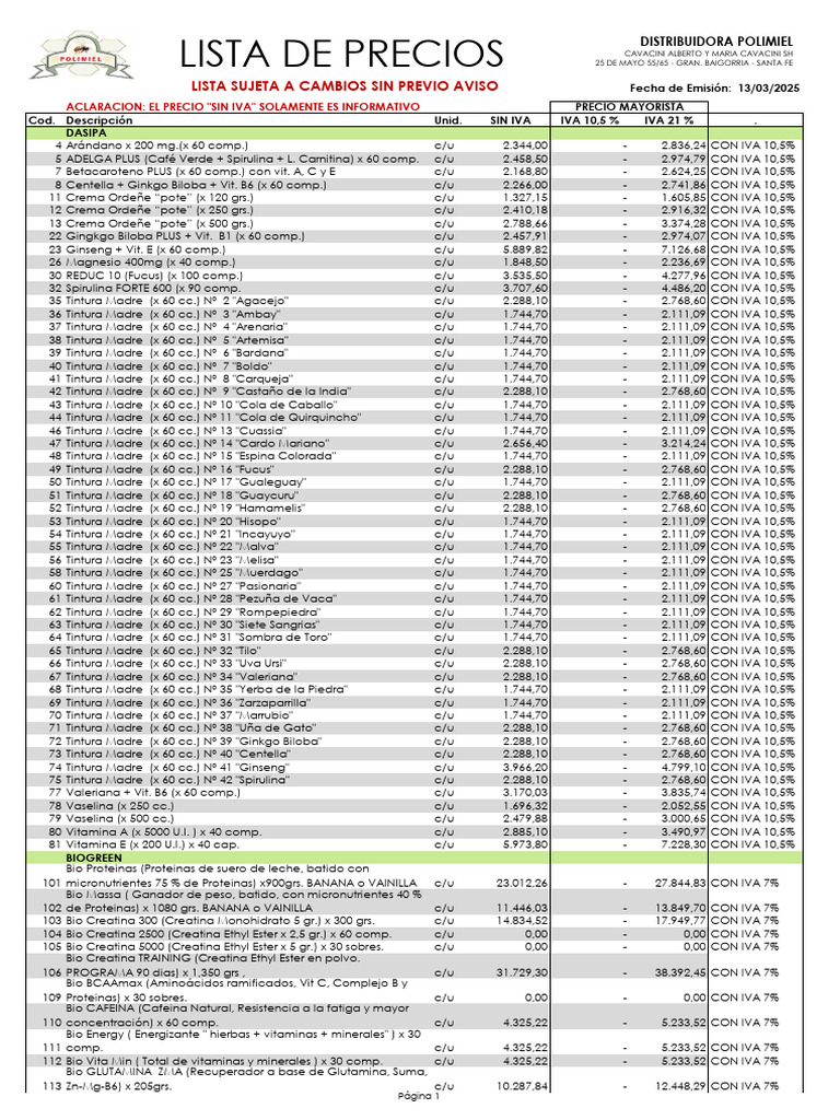 LISTA DE PRECIOS | PDF | Pimenton
