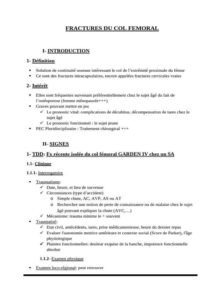 Fractures du col fémoral : enjeux et traitements | PDF | Médecine ...