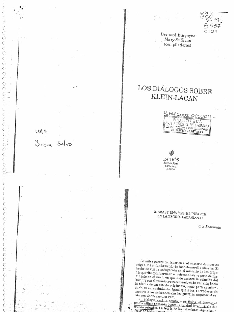 Los Diálogos Sobre Klein-Lacan, Cap. 2 (Burgoyne) | PDF