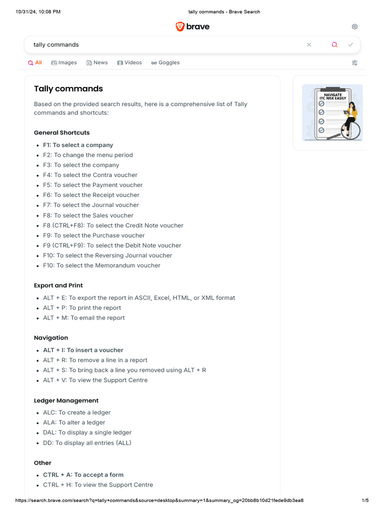Tally Commands - Brave Search | PDF | Keyboard Shortcut | Computing