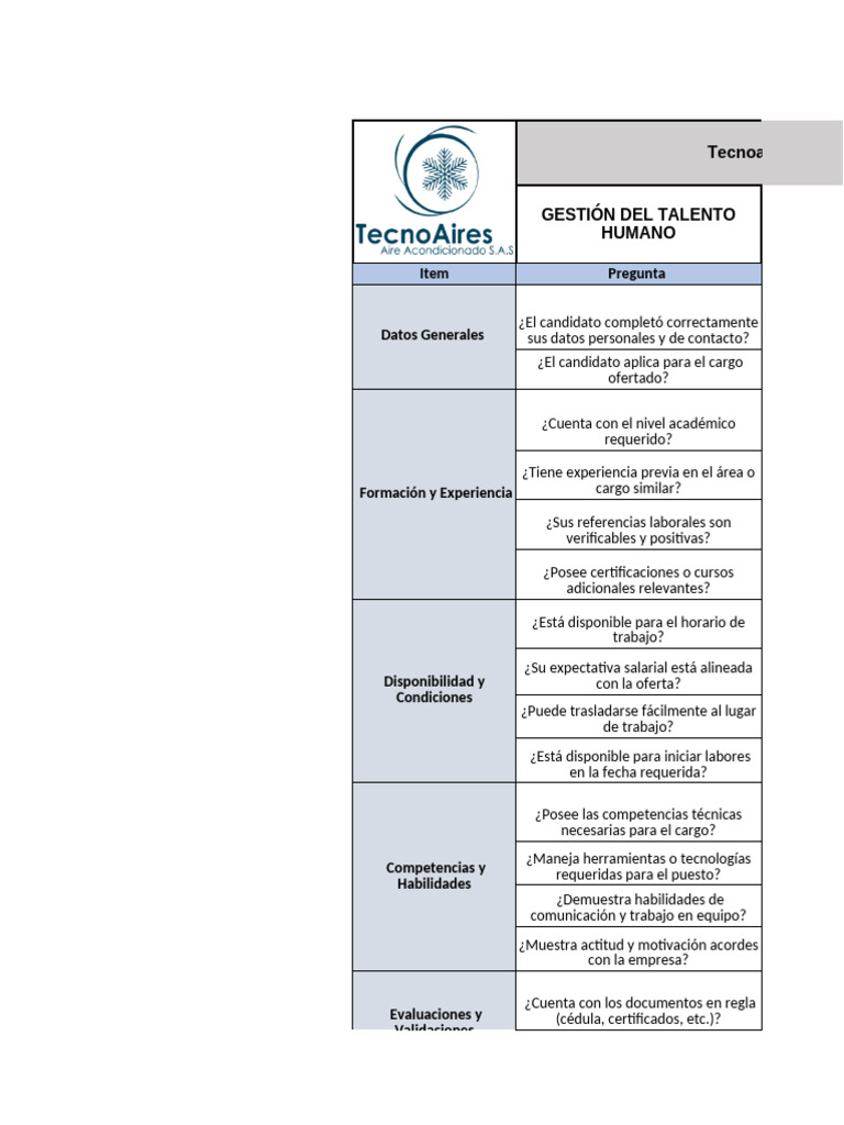 Lista de Chequeo para Selección de Personal | PDF | Gestión del talento ...
