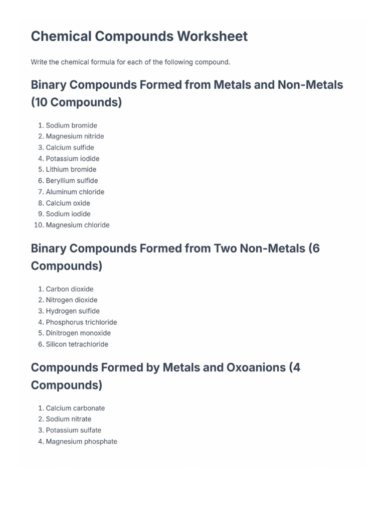 Writing Chemical Formulae Worksheet - Two | PDF