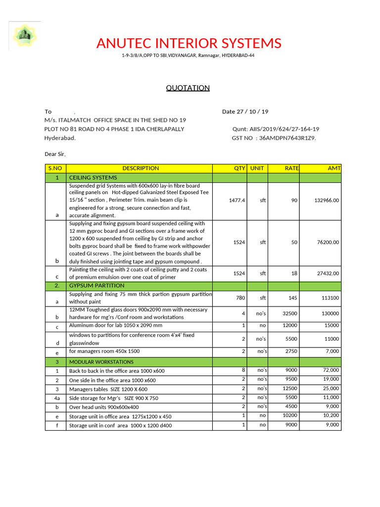 Anutec Work order quote | PDF | Drywall | Building Materials