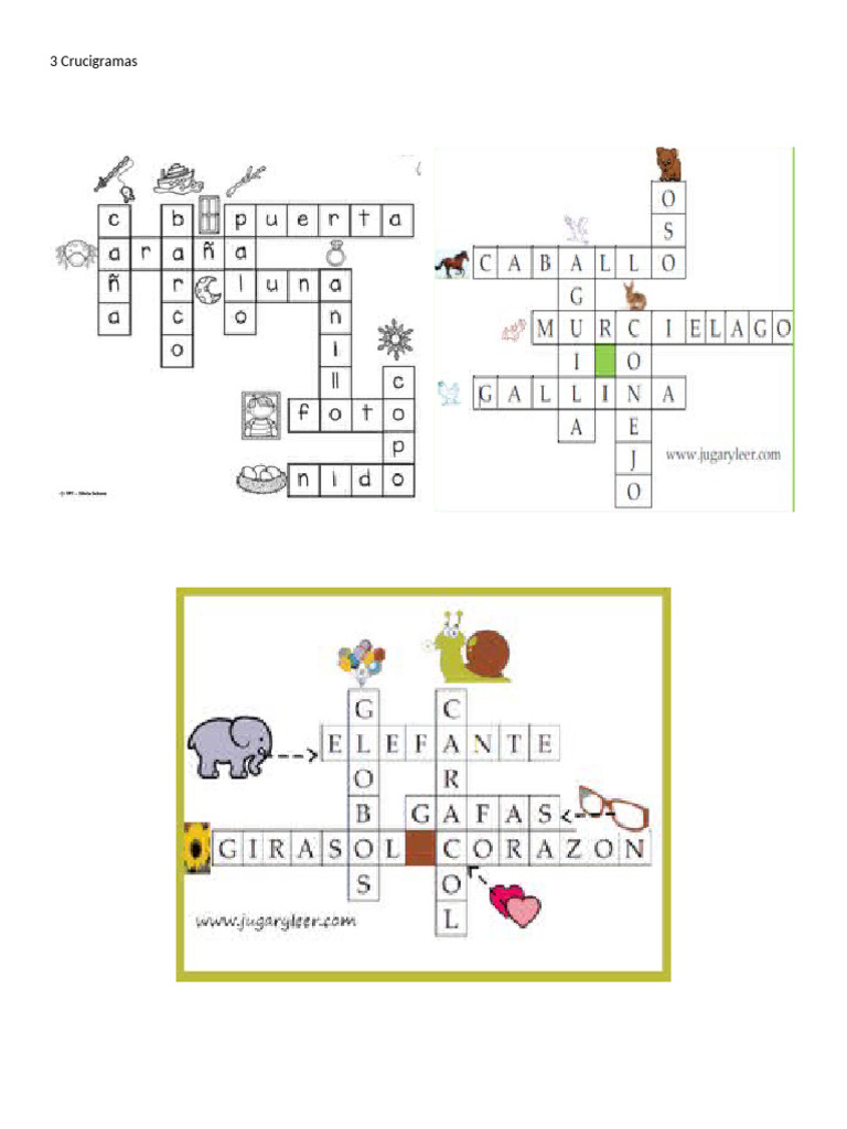 3 Crucigramas, 3 Sopas de Letras, 3 Dibujos de Secuencia de Números | PDF