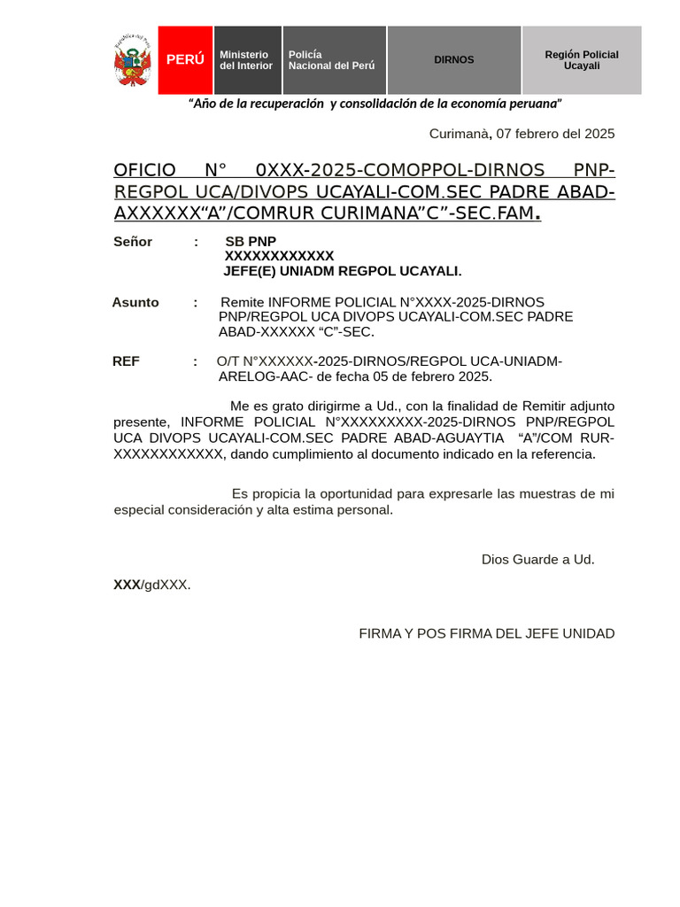 Oficio. Remite Informe de Requerimiento Ordinario de Combustible | PDF