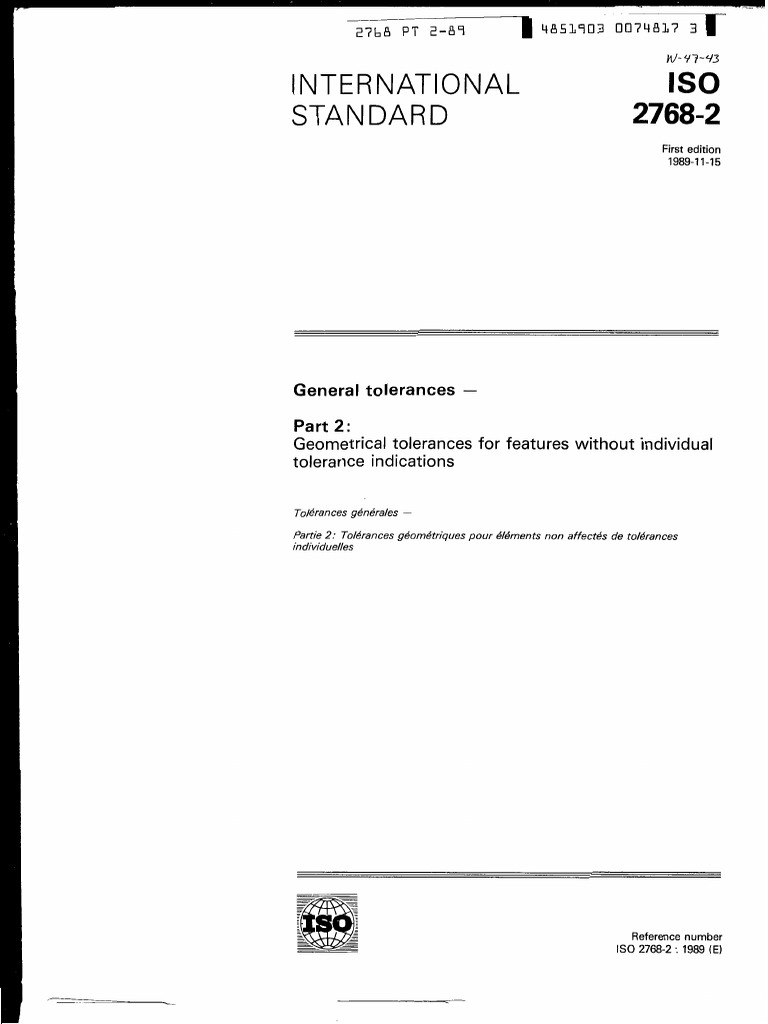Iso 2768-2, 1989 Geometrical Tolerances For Features Without Individual Tolerance Indications ...