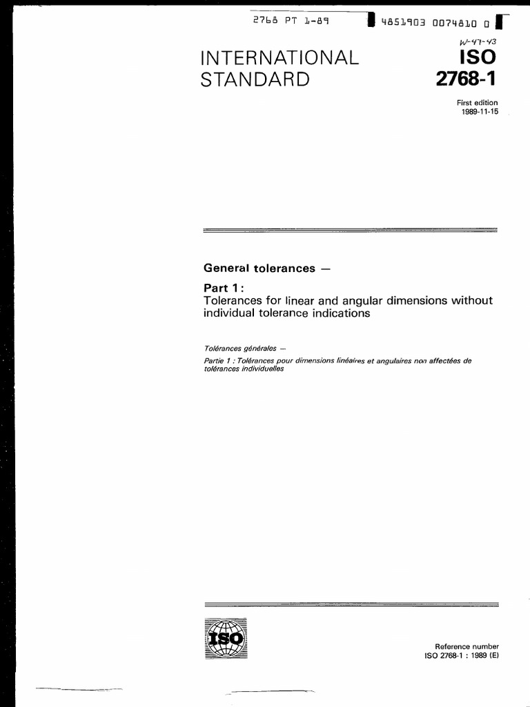 ISO 2768-1:1989 General Tolerances | PDF | International Organization ...