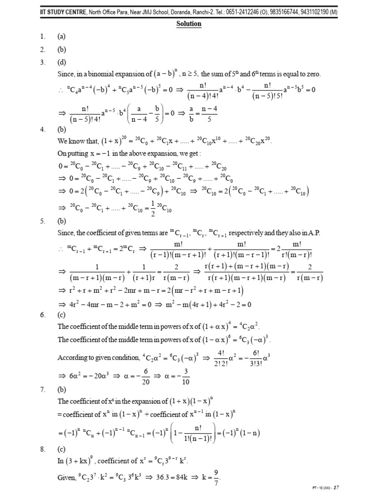 PT Binomial Theorem Solution - 250129 - 213120 | PDF | Mathematics ...