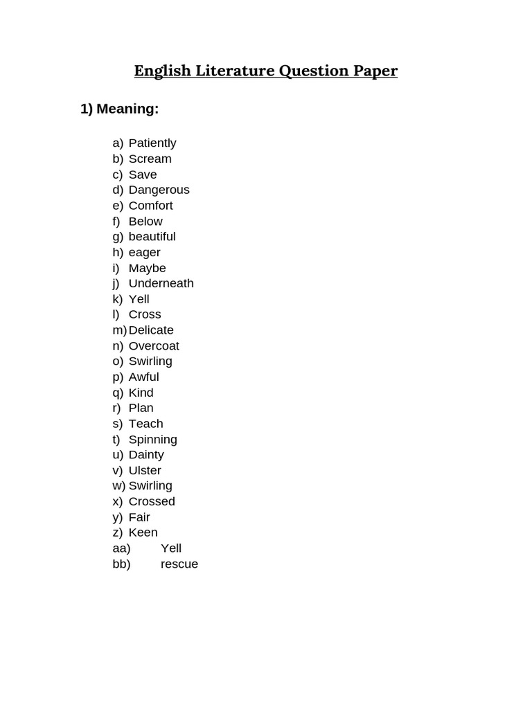 English Literature Question Paper | PDF