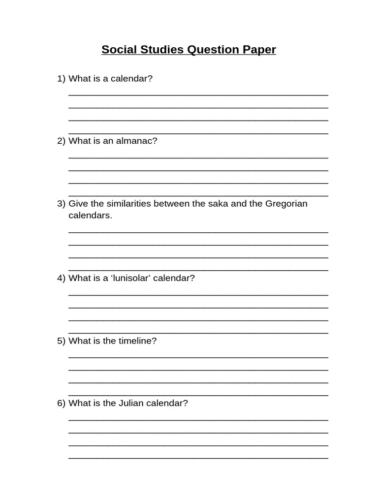 Class 3 Social Studies Term 1 Paper | PDF | Calendar