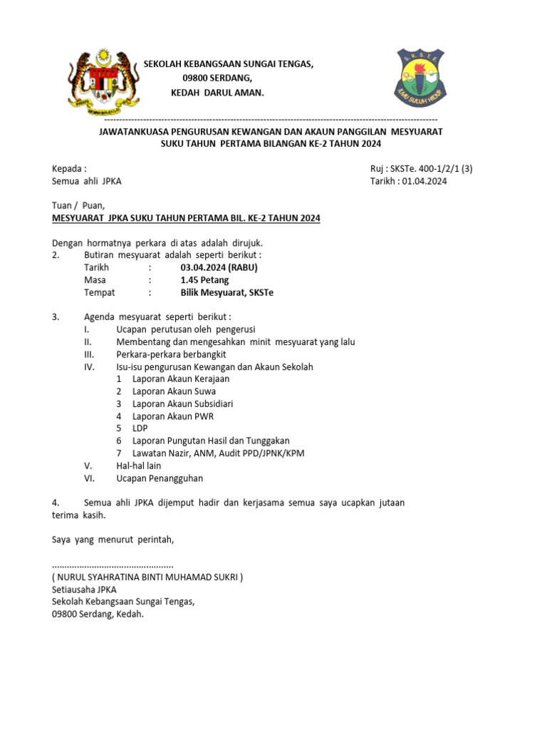 Minit Mesyuarat Jpka 2 2024 | PDF