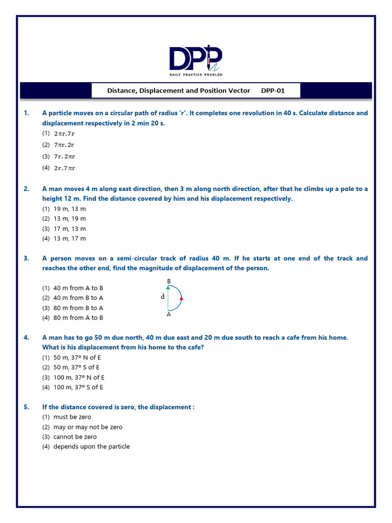 Motion in A Straight Line DPP | PDF | Acceleration | Speed