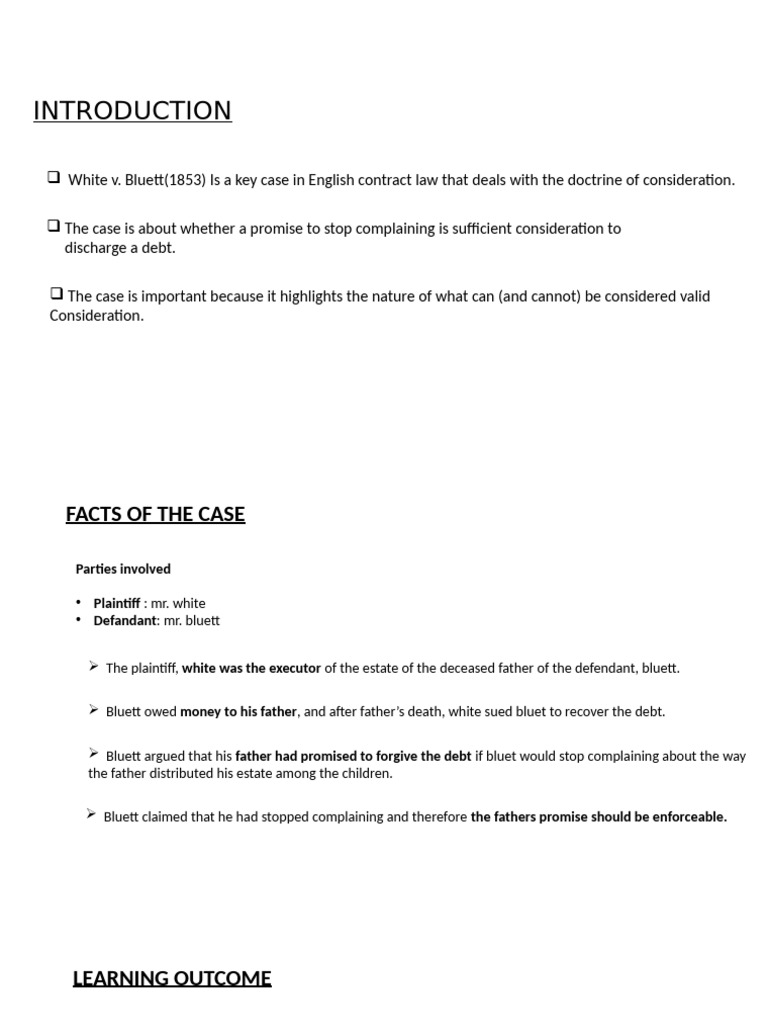 Case Study On White Vs Bluett Real | PDF | Consideration | Justice