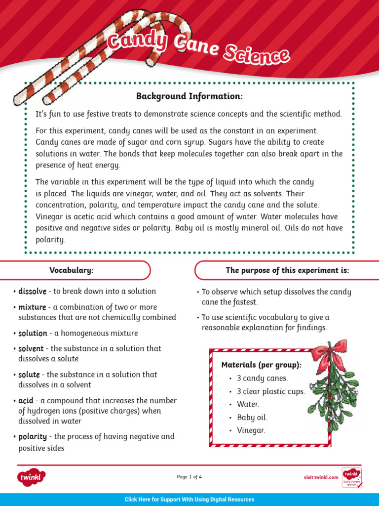 Candy Cane Dissolving Experiment Guide | PDF | Solvation | Chemistry