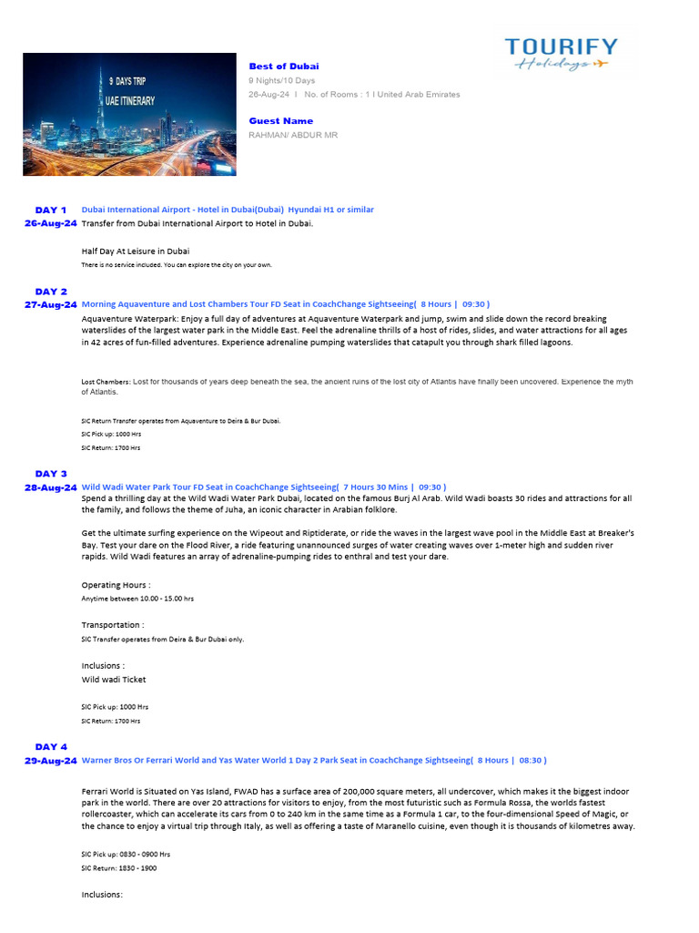 Tourify Uae Travel Itinerary | PDF | Dubai