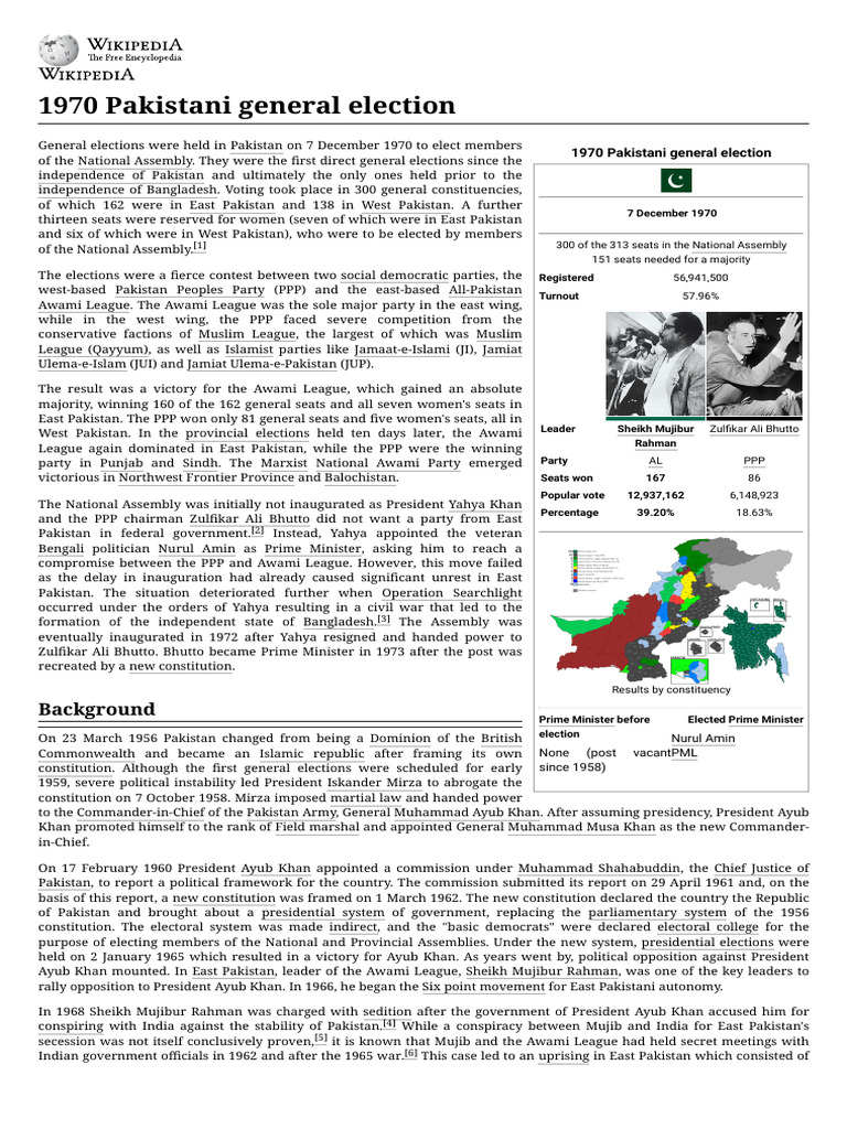 1970 Pakistani General Election - Wikipedia | PDF | Politics Of ...